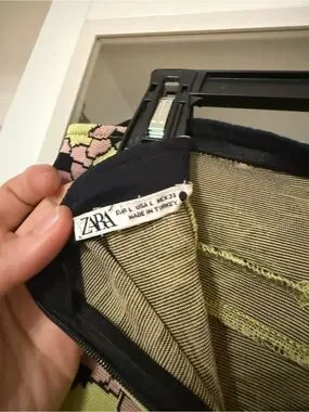 Zara | Skirts | Zara Floral Jacquard Mini Skirt In Lime And Pink | Poshmark
